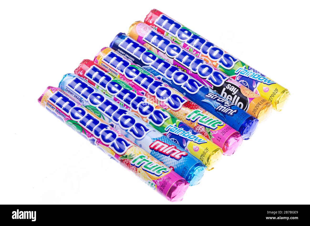 Mentos chewy dragees on white background. They are sold in over 130 ...