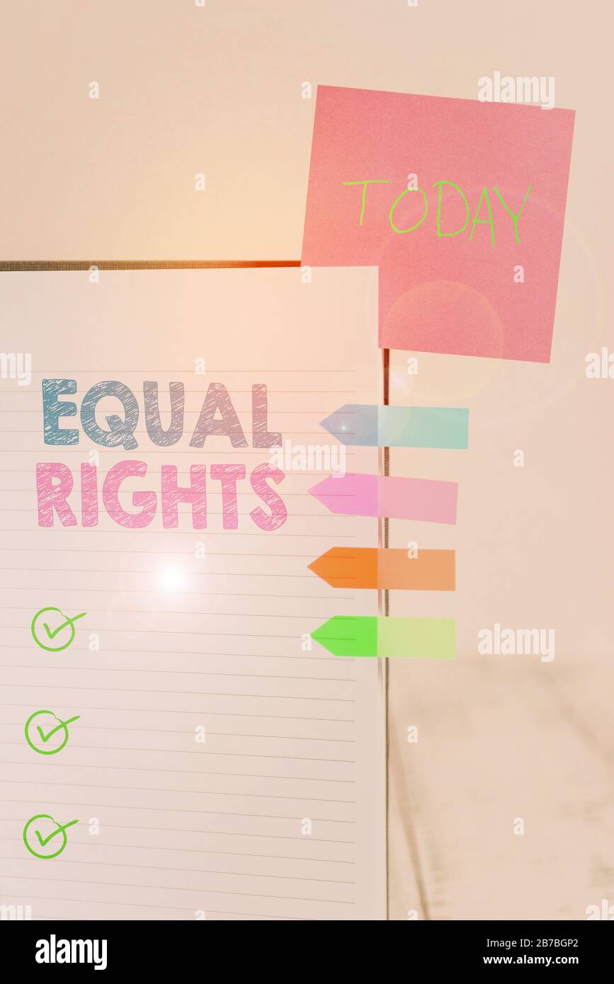 Writing note showing Equal Rights. Business concept for Equality before ...