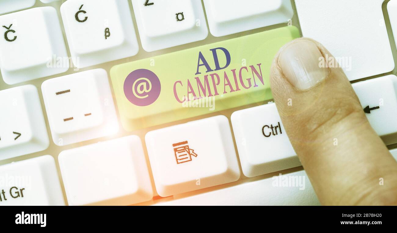 Text sign showing Ad Campaign. Business photo showcasing an organized ...