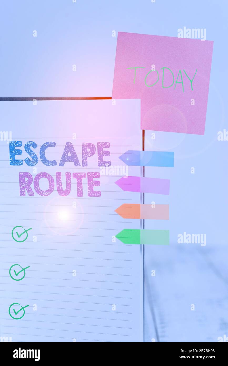 Writing note showing Escape Route. Business concept for a route by ...