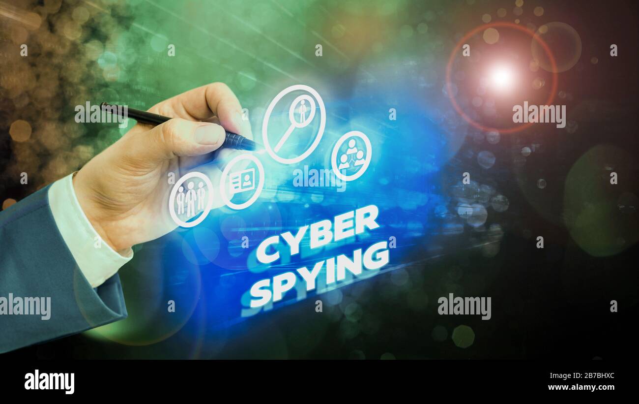Text sign showing Cyber Spying. Business photo showcasing form of cyber ...