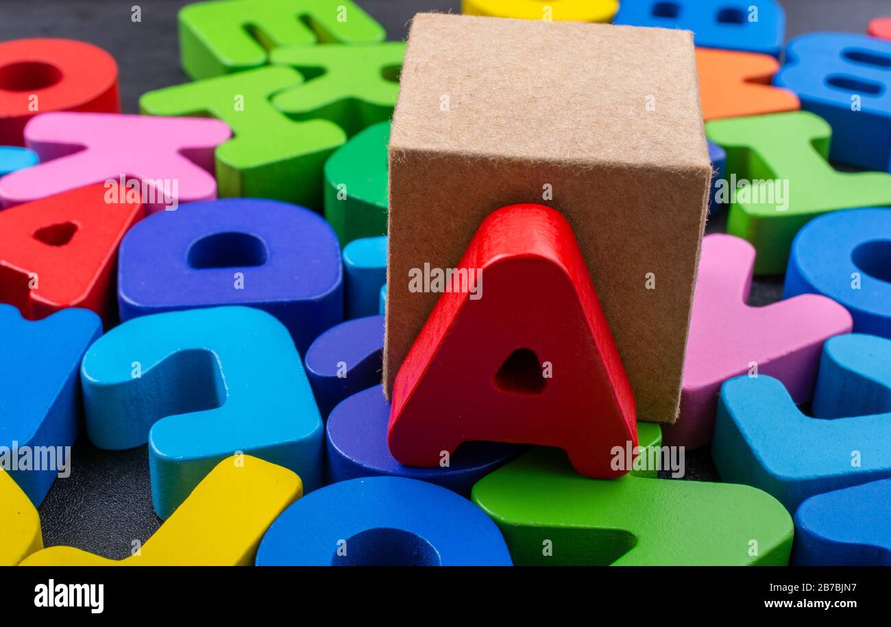 Learning letters. Educational block toys for preschool children Stock ...
