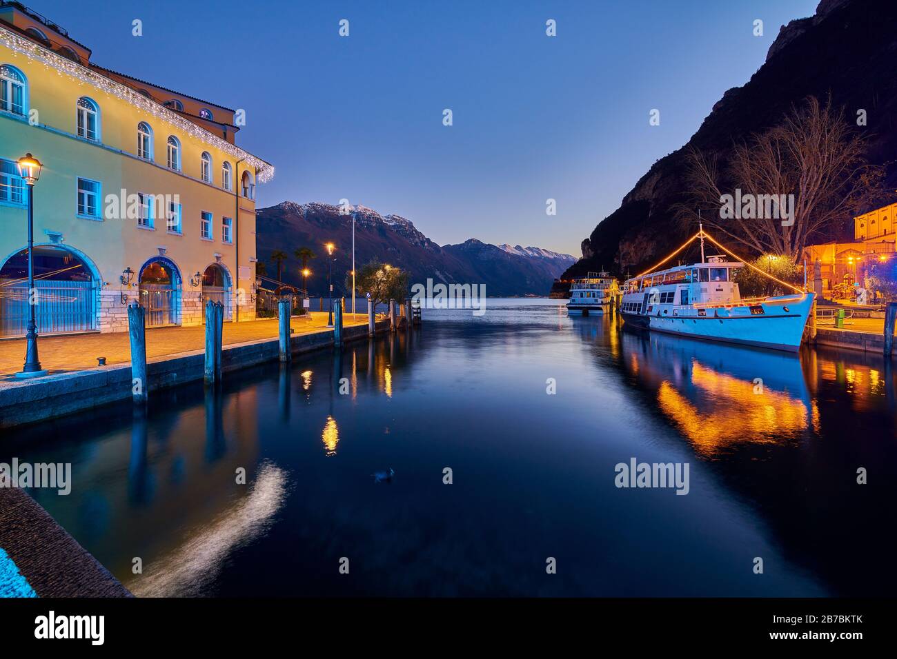 Riva del Garda,Lago di Garda ,Italy - 10 December 2019:Christmas lights ...