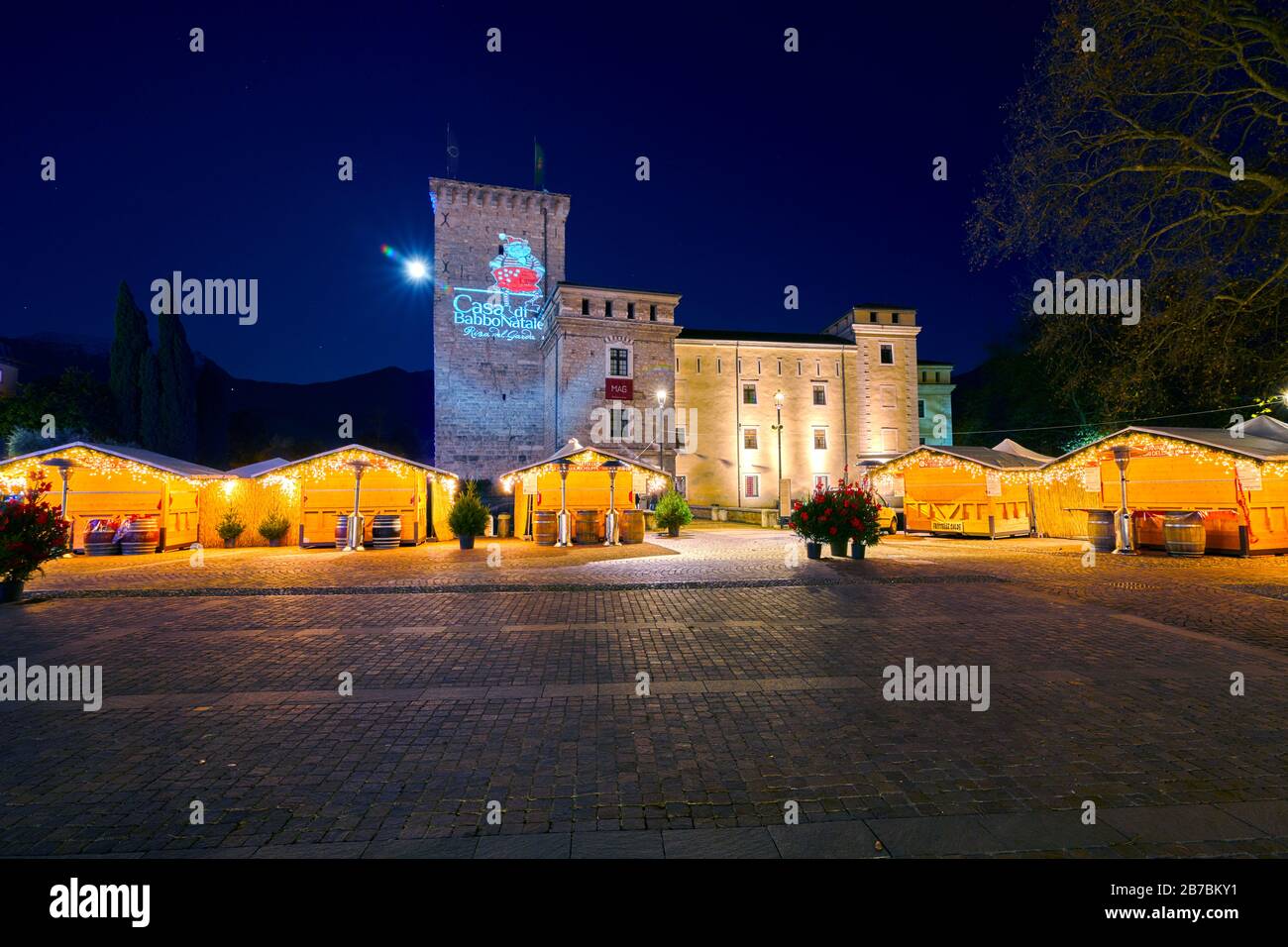 Riva del Garda,Lago di Garda ,Italy - 10 December 2019:Christmas lights ...
