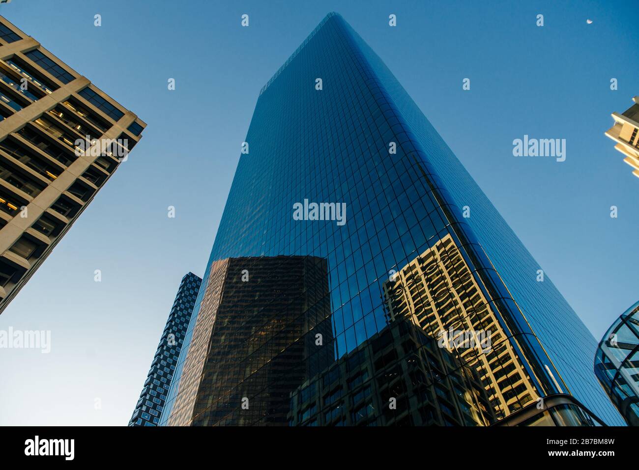 view of Calgary downtown on Centre Street showing tall corporate office ...