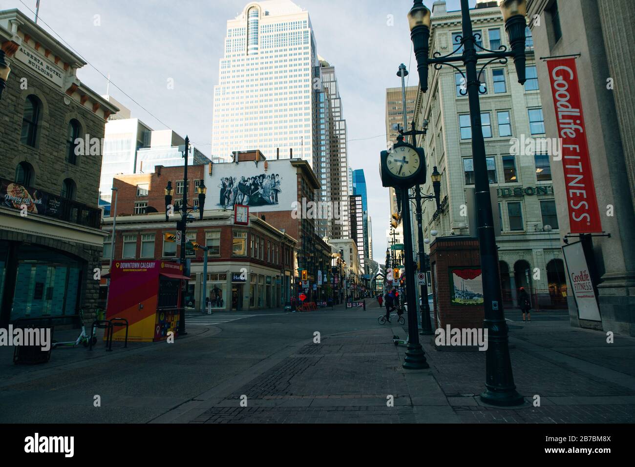 view of Calgary downtown on Centre Street showing tall corporate office ...
