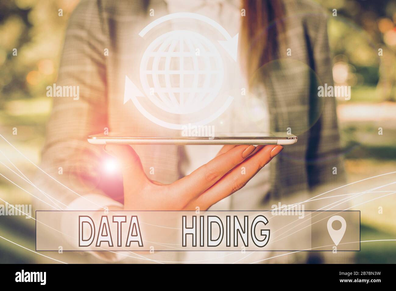Conceptual hand writing showing Data Hiding. Concept meaning Secretly embedding data in graphics ...