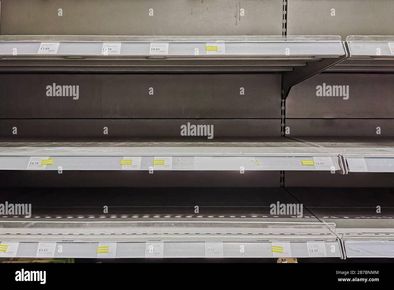 Empty cold flu congestion sore throat medication shelves due to corona ...