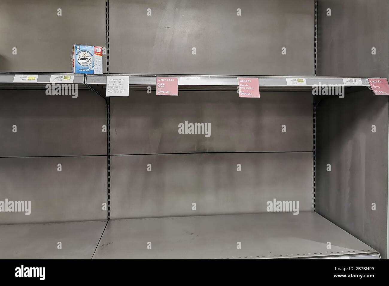 Empty shelves of toilet rolls and washlets due to corona virus panic ...