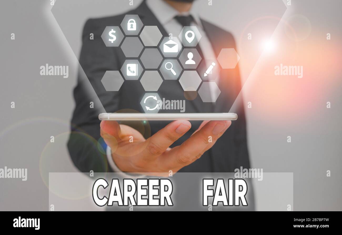 Conceptual hand writing showing Career Fair. Concept meaning an event ...
