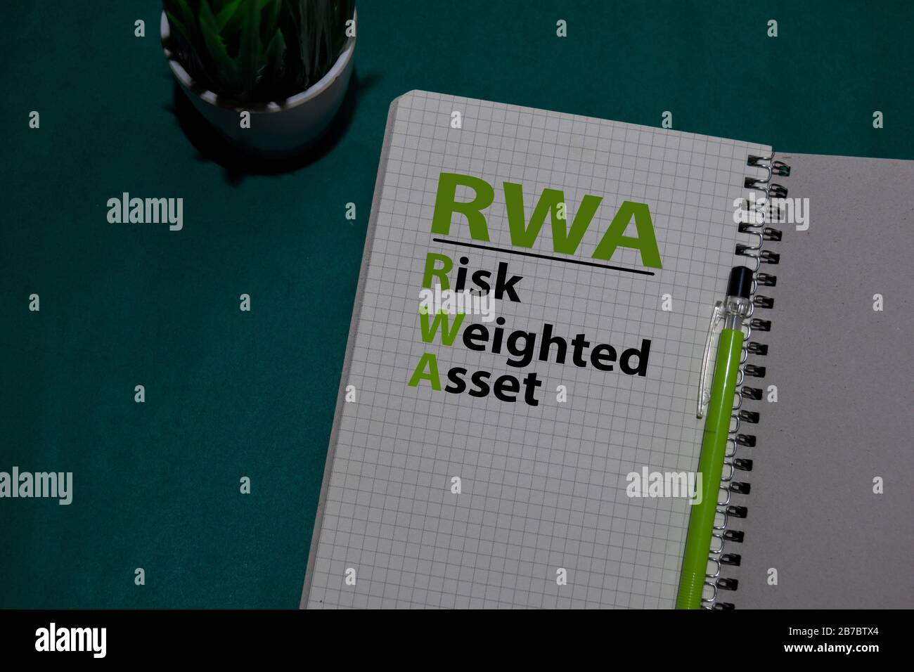 RWA - Risk Weighted Asset acronym write on a book isolated on Office ...