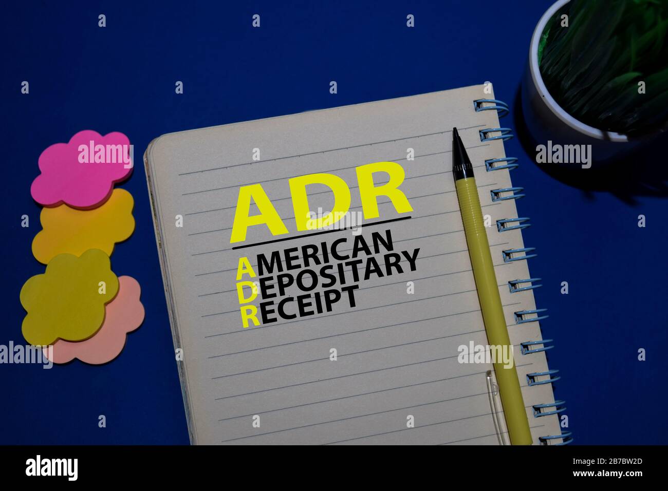 ADR - American Depositary Receipt acronym write on a book isolated on ...