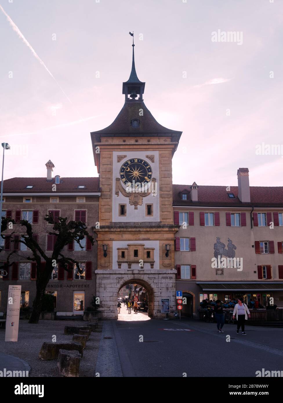 Bern Gate or Berntor with clock tower at dusk Stock Photo - Alamy
