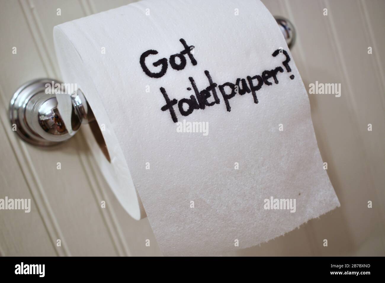 "Got Toilet Paper?" written on toilet paper roll with sharpie as it ...