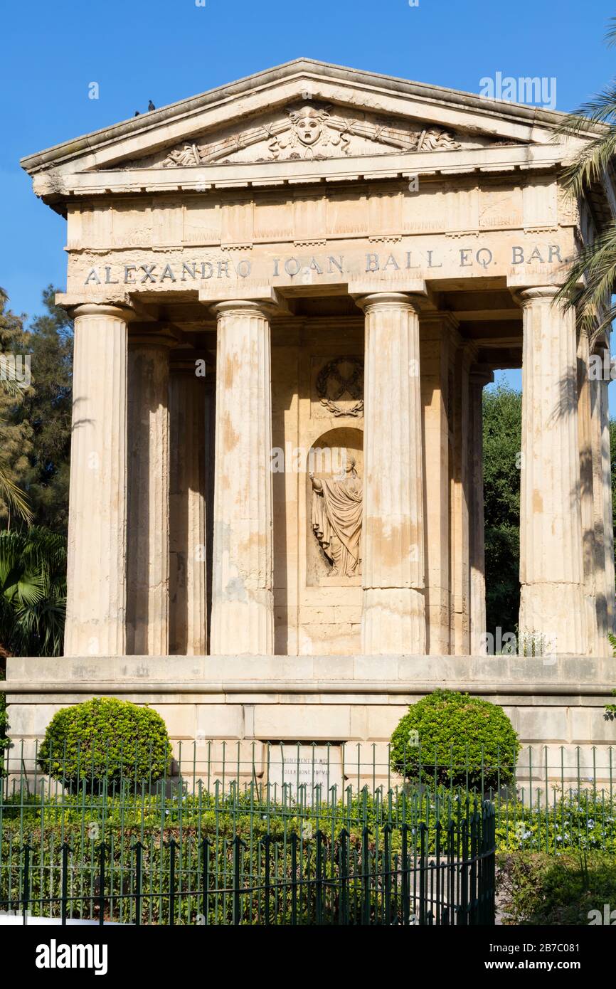 Monument to Sir Alexander Ball in Lower Barrakka Gardens, Valletta ...