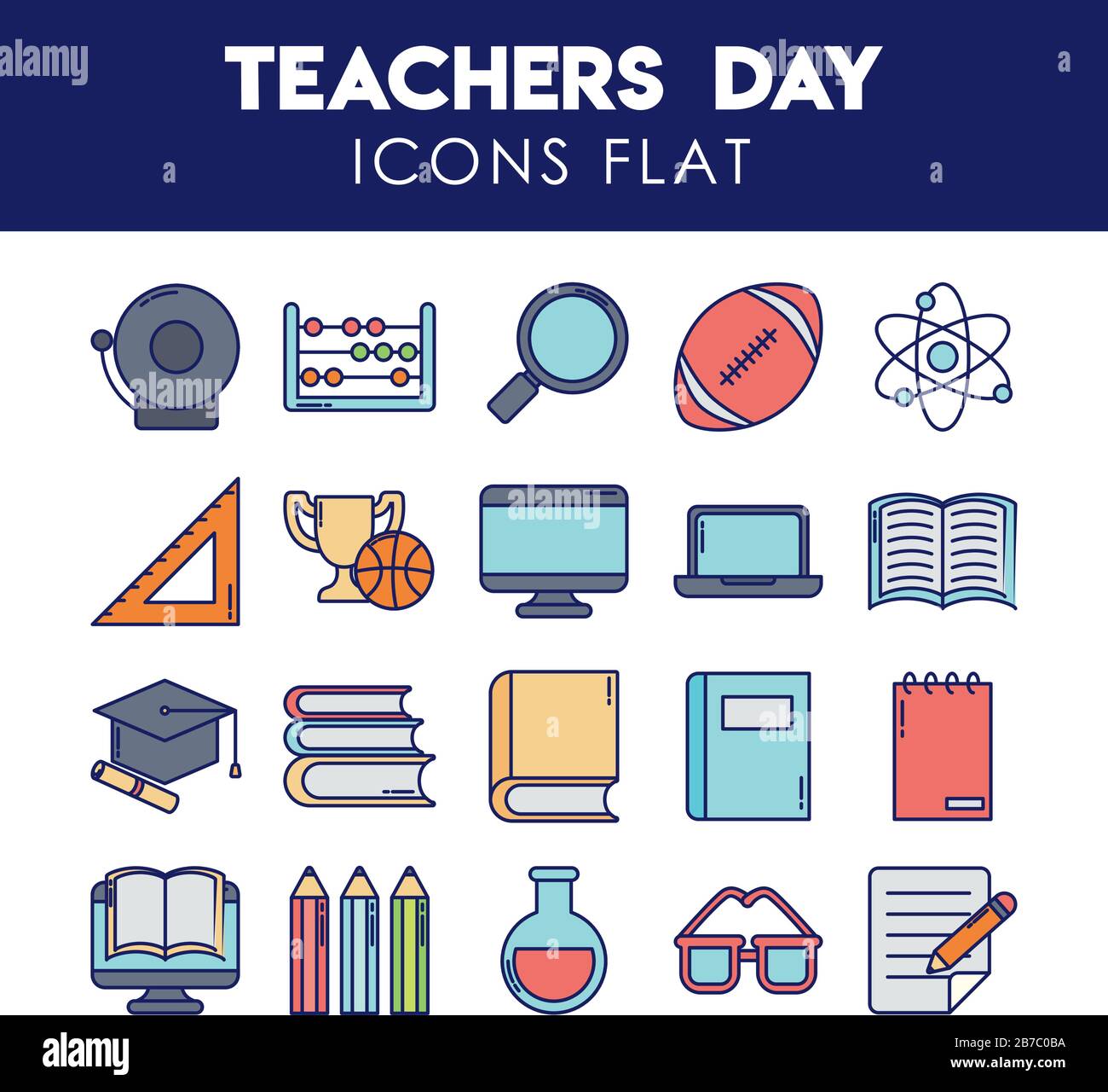 set of icons teachers day, line and fill style icon vector illustration ...