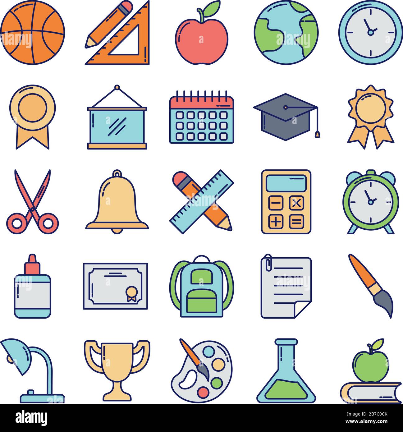 set of icons teachers day, line and fill style icon vector illustration ...