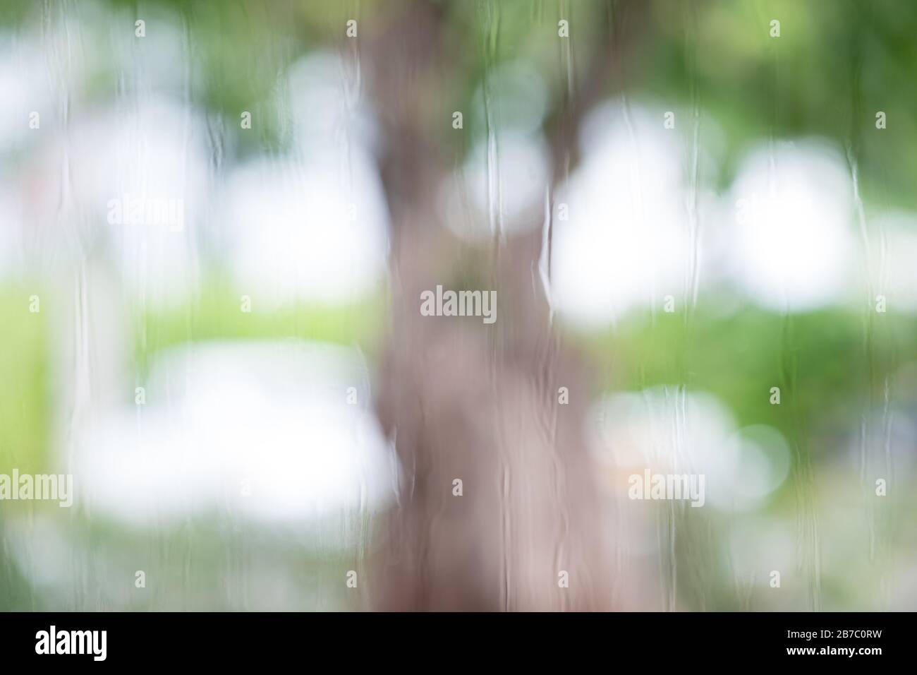 Raindrops outside the window with green nature background Stock Photo ...