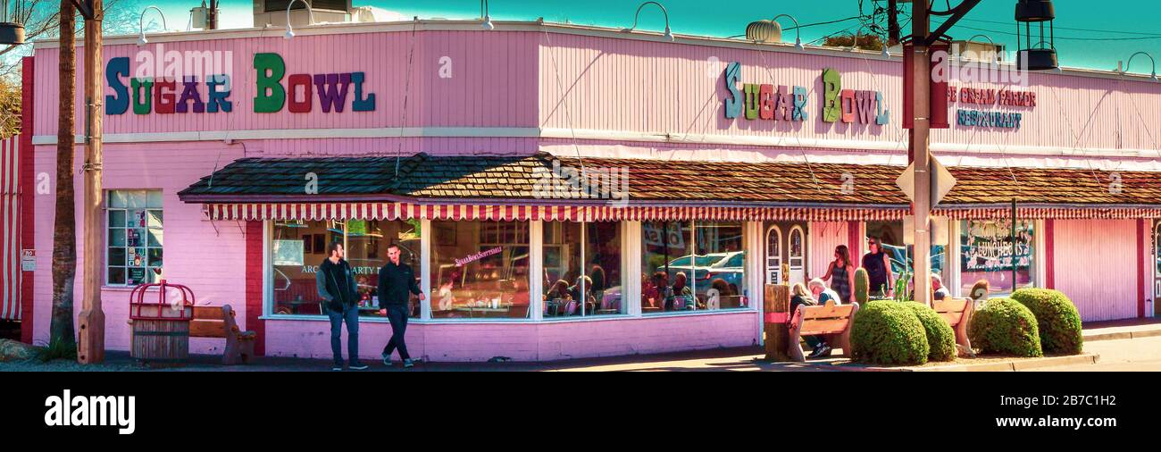 panoramic format of People near The Sugar Bowl, a landmark and beloved ...