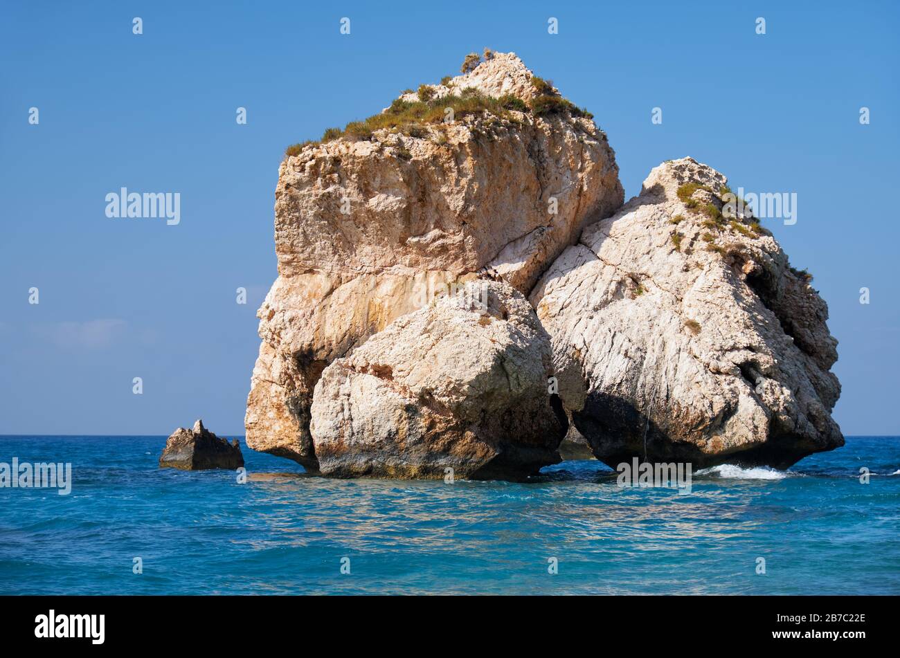 A hugh rock sea stack on the Aphrodite's (Petra of Romiou) beach ...
