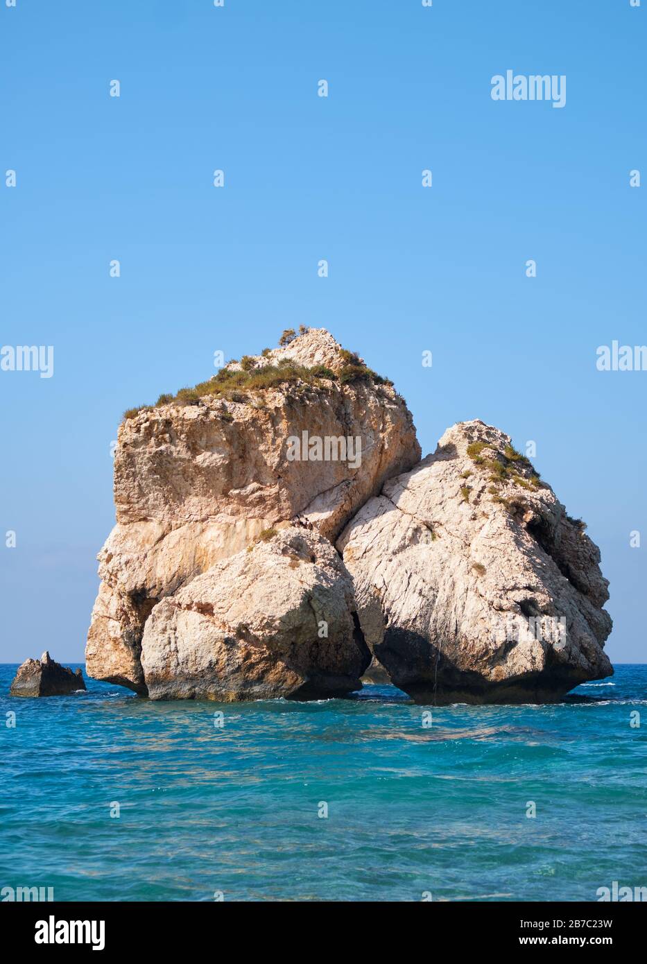 A hugh rock sea stack on the Aphrodite's (Petra of Romiou) beach ...