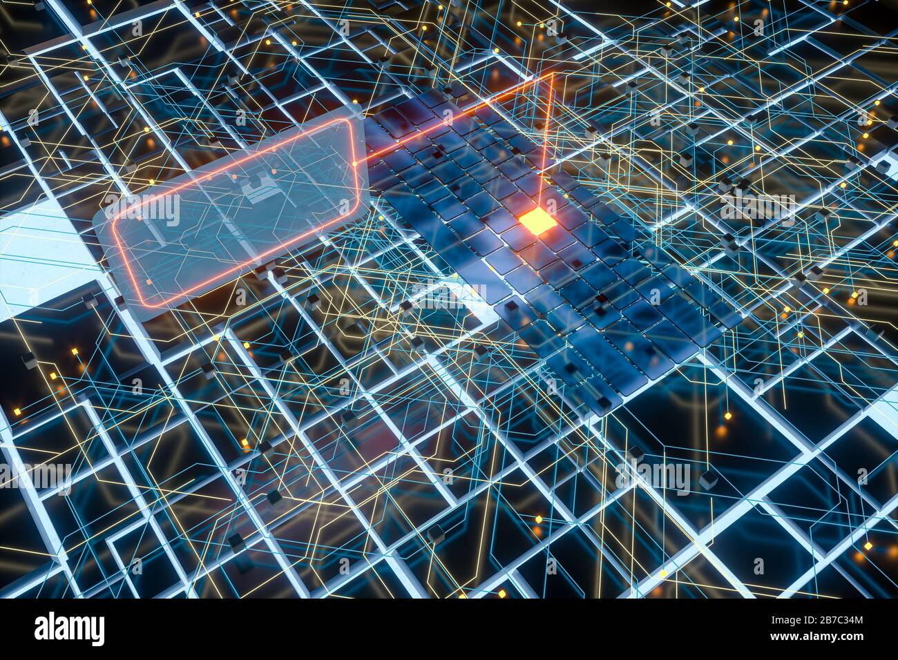 Circuit board and current data, data background, 3d rendering. Computer ...