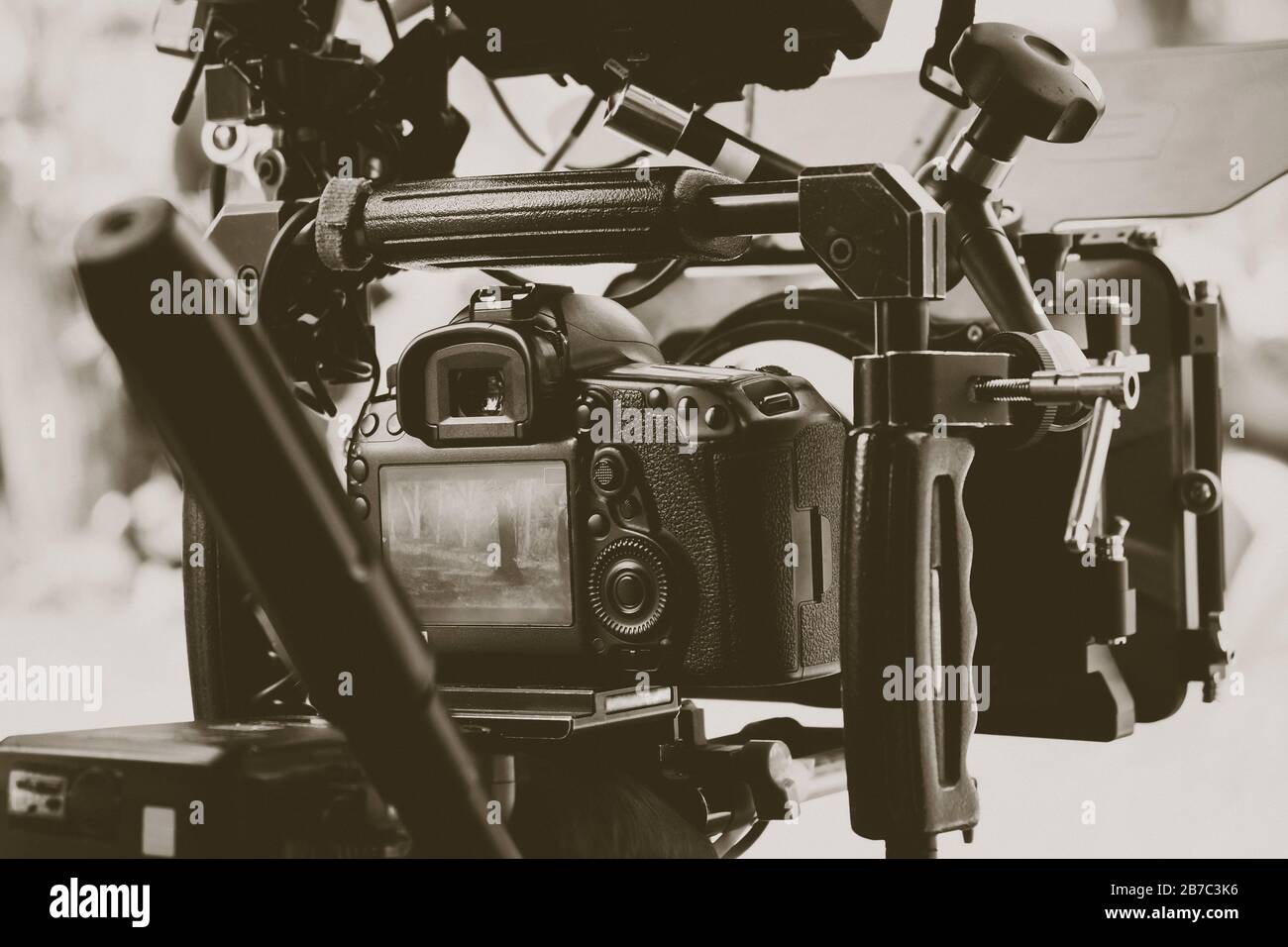 Film industry. Filming with professional camera background Stock Photo ...