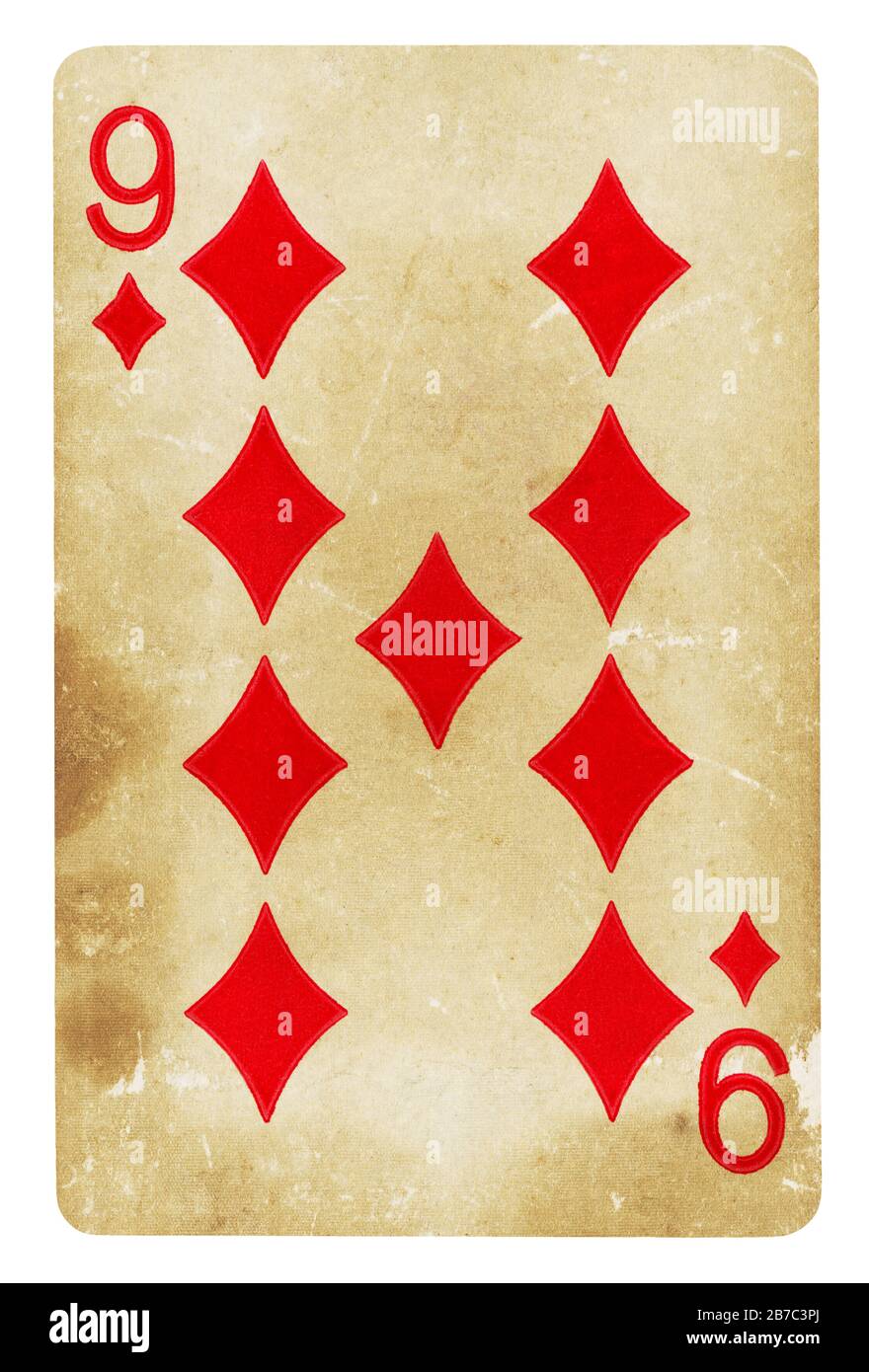 Nine of Diamonds Vintage playing card - isolated on white (clipping ...