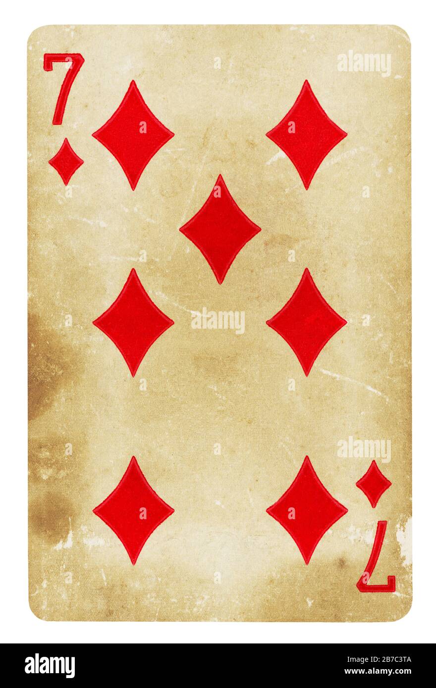 Seven of Diamond Vintage playing card - isolated on white (clipping ...