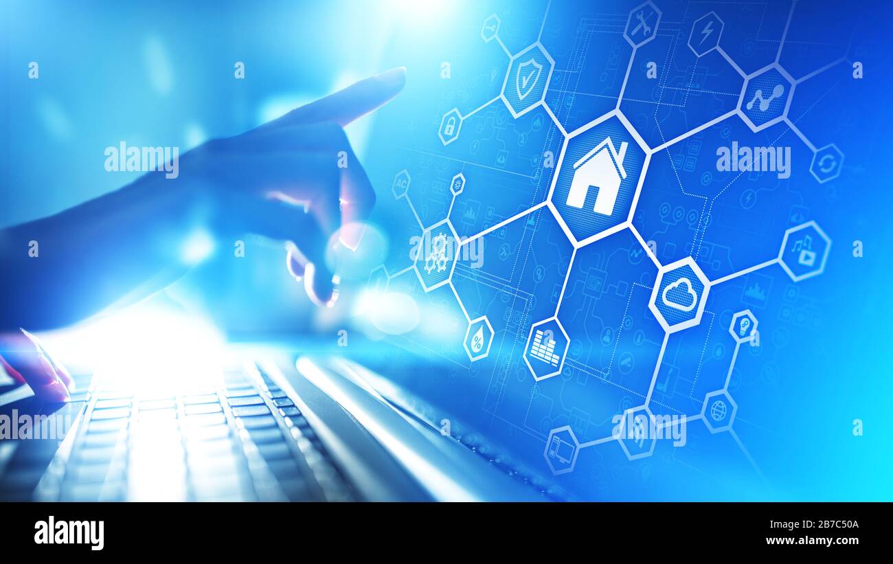 Smart home control panel on virtual screen. IOT and Automation ...