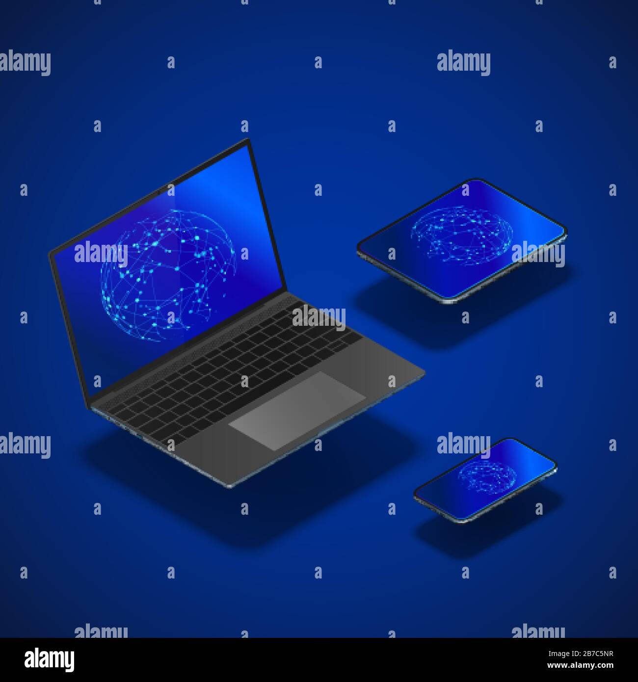 Isometric gadgets mock up set. Realistic laptop mobile and tablet with ...
