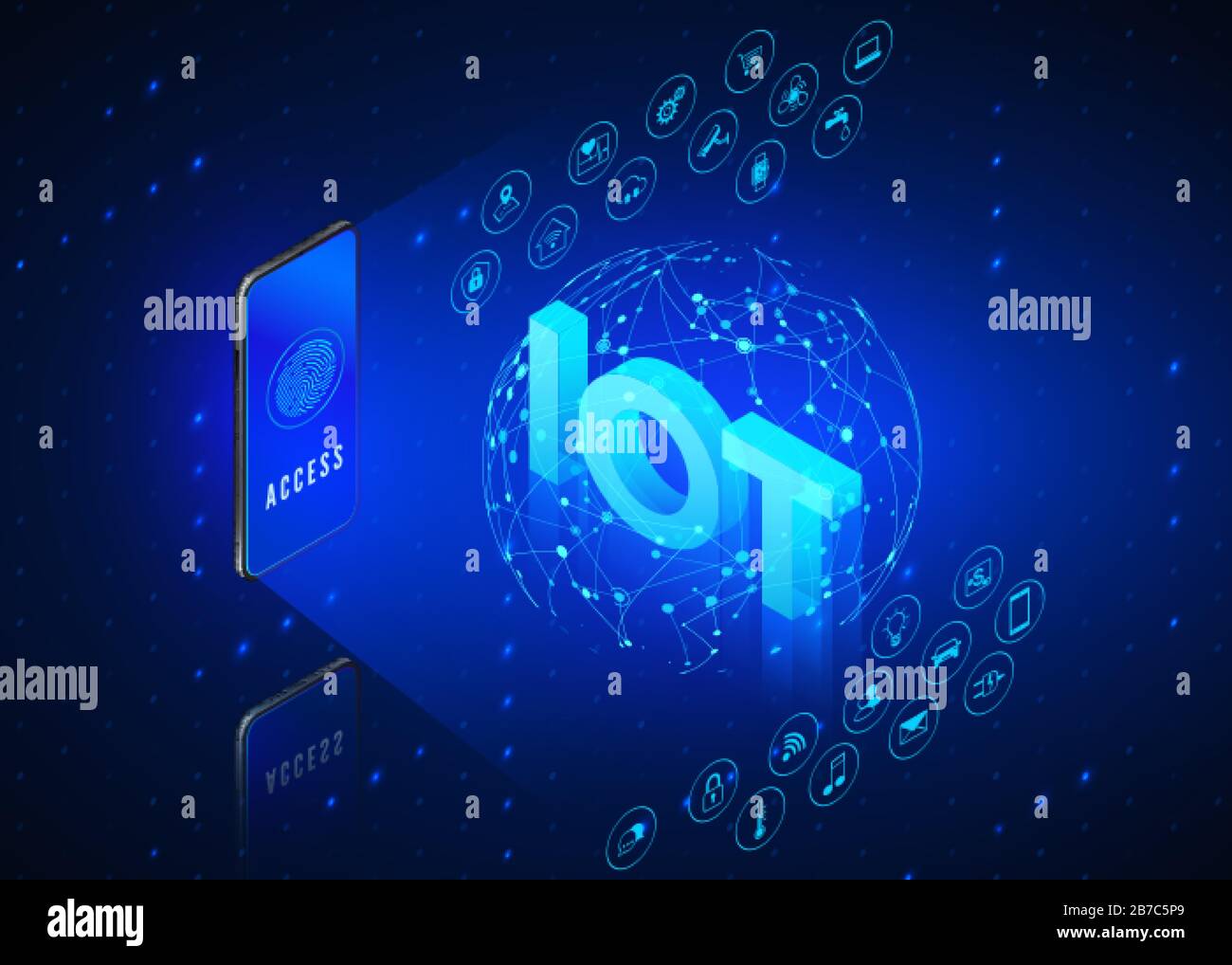 IOT concept. Internet of Things. Mobile phone monitoring and controls ...