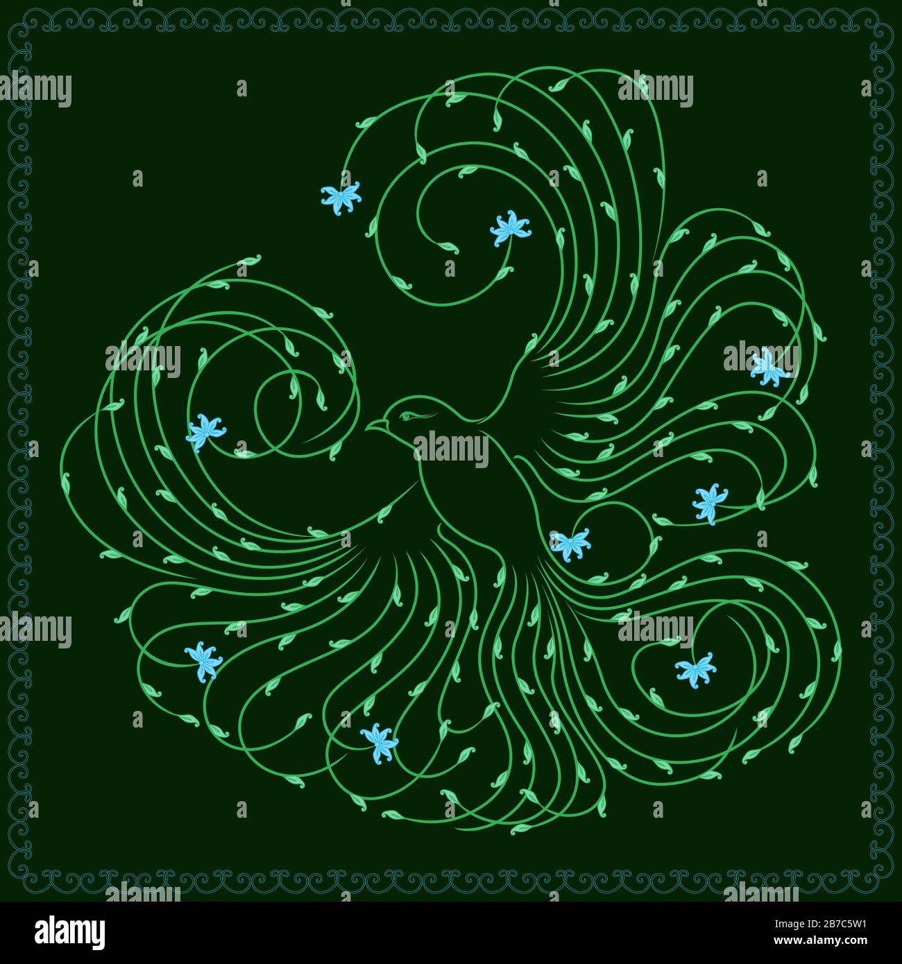 Illustration of floral beautiful bird whose wings and tail are made as ...