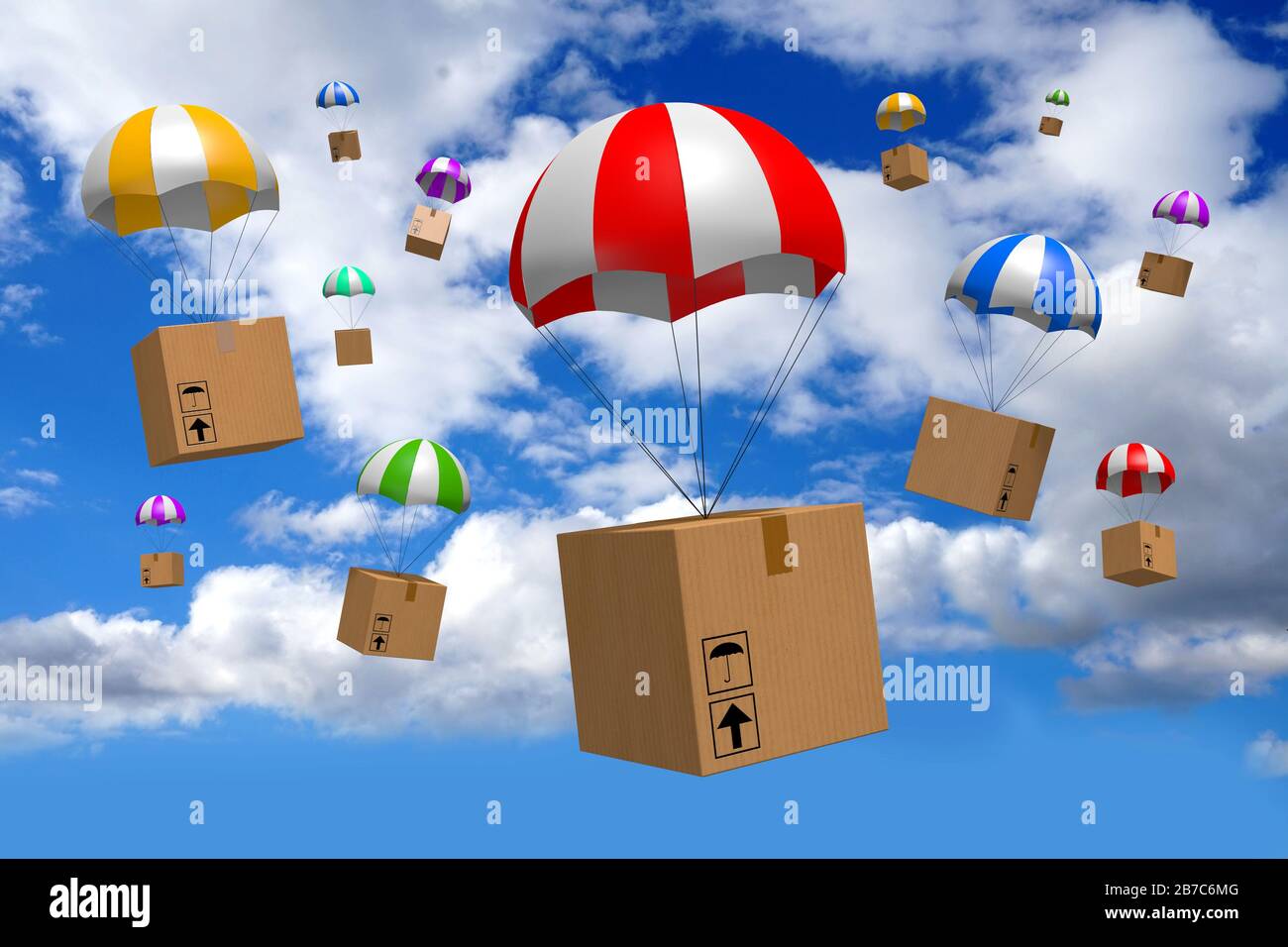 Parachute, delivery concept - 3D rendering Stock Photo - Alamy