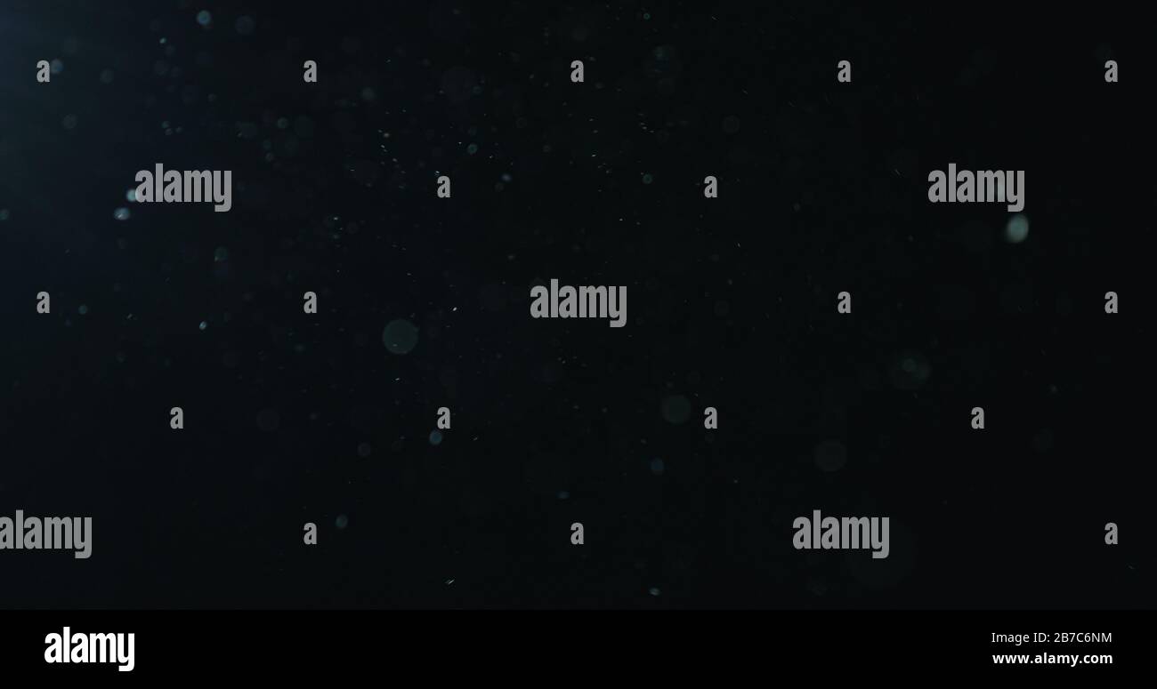 natural dust particles float in air on black background, wide photo ...