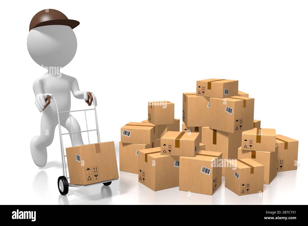Warehouse, packages, cartoon character - 3D rendering Stock Photo - Alamy
