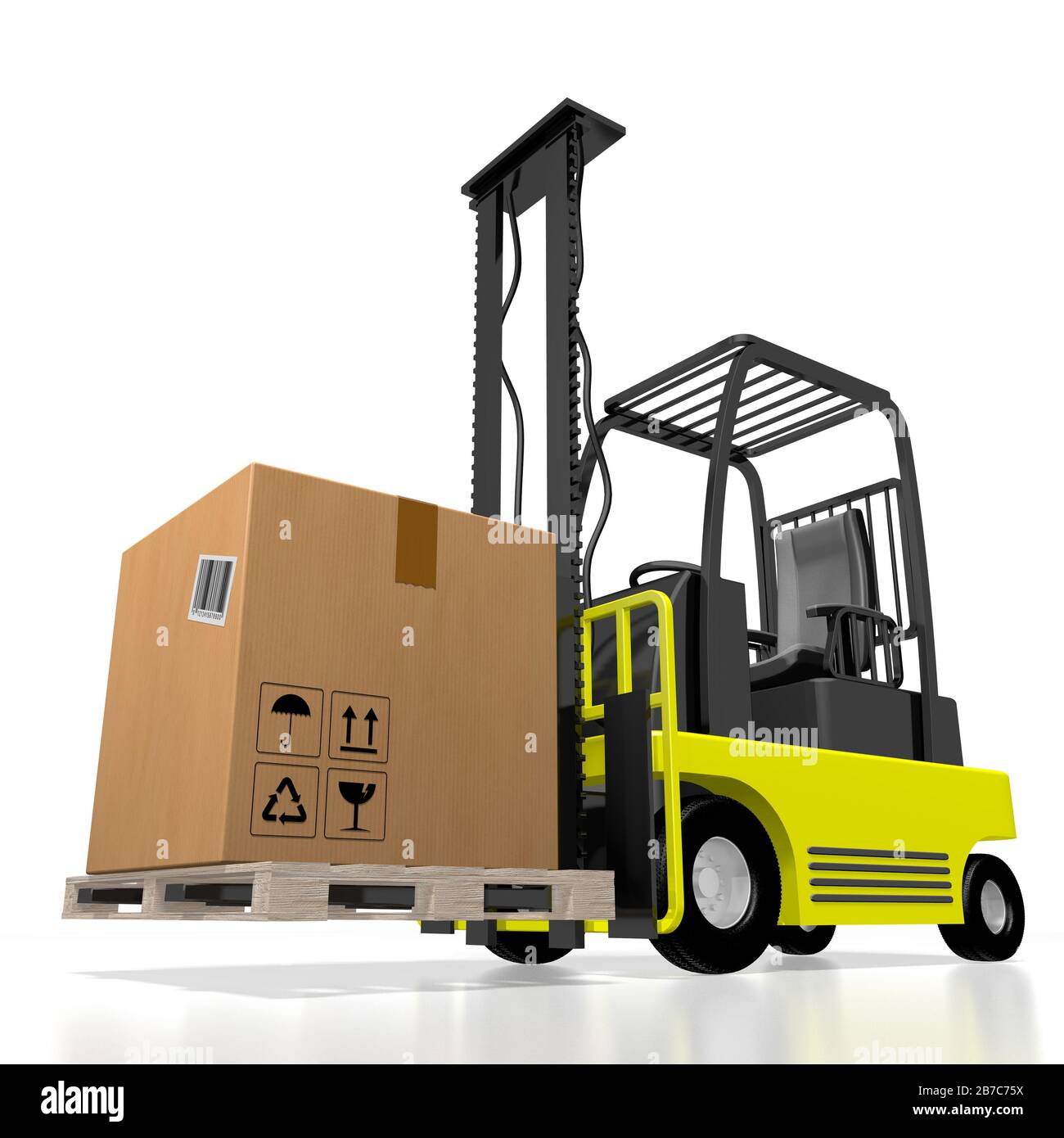 Forklift machine, package - 3D rendering Stock Photo - Alamy
