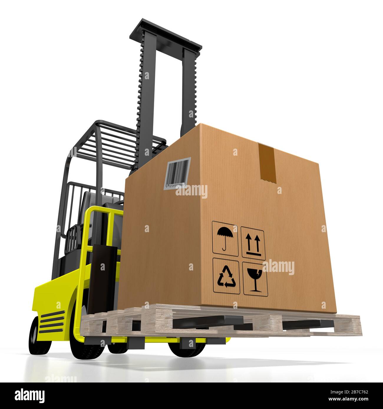 Forklift machine, package - 3D rendering Stock Photo - Alamy