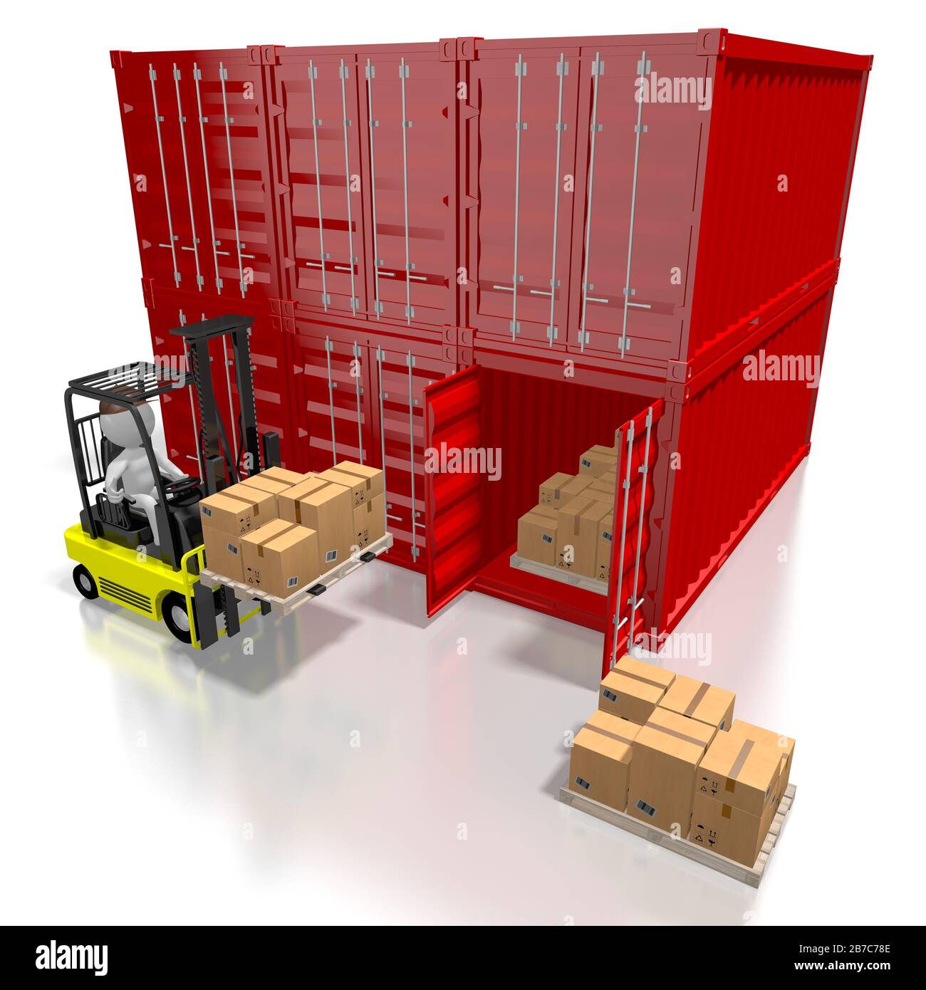 Forklift machine, cargo containers - 3D rendering Stock Photo - Alamy