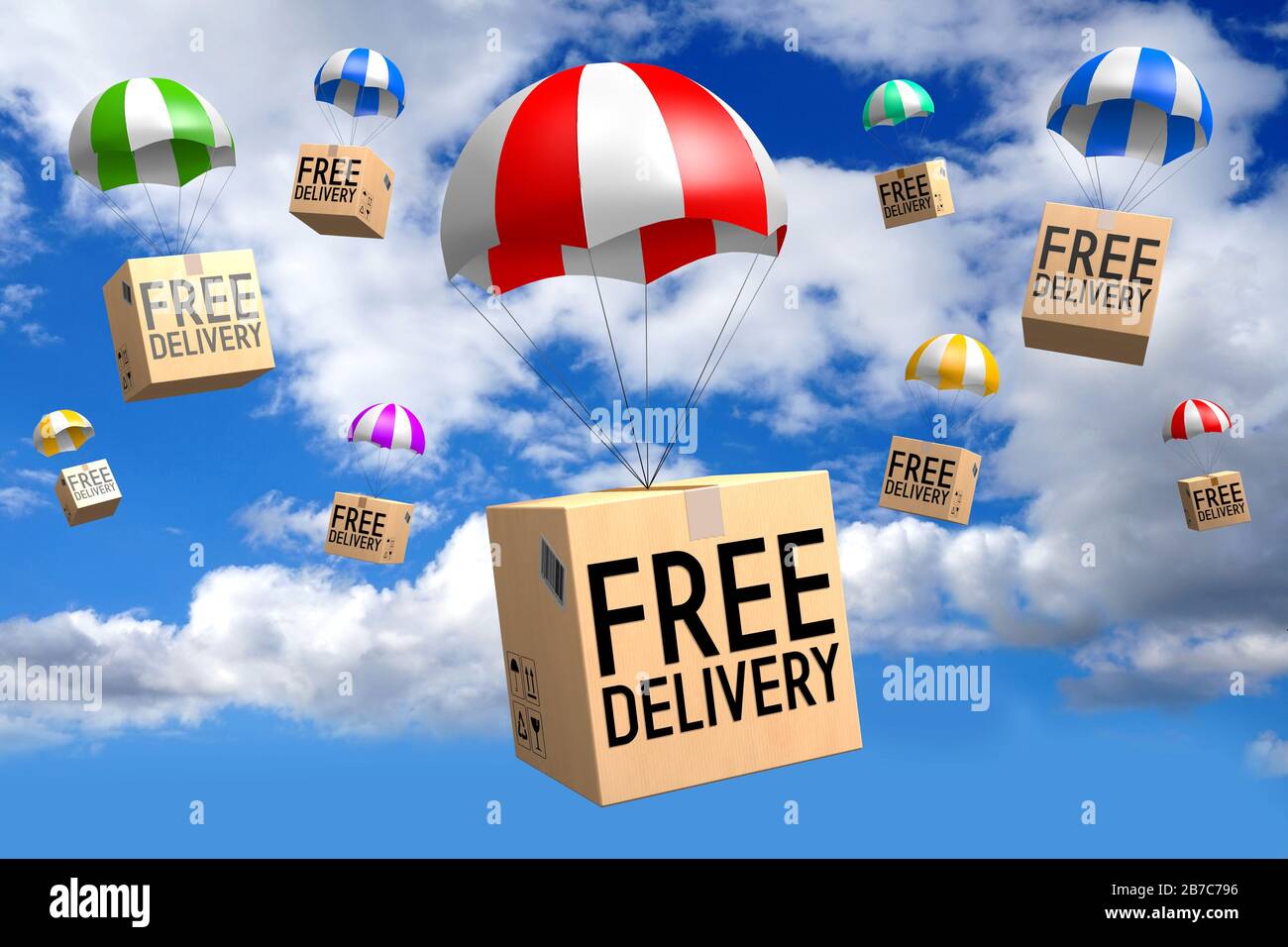 Free package delivery concept - 3D rendering Stock Photo - Alamy