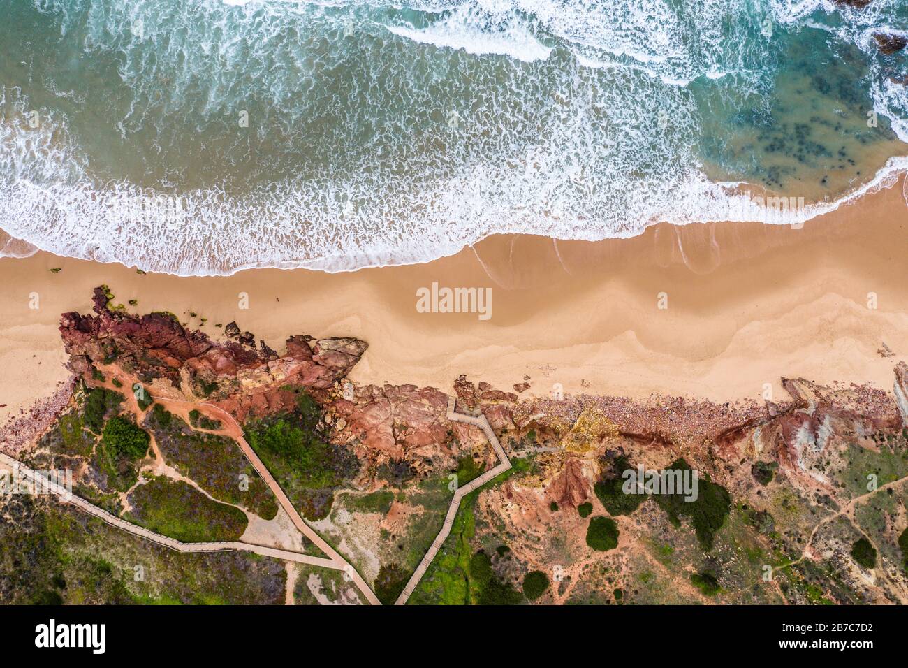 Algarve, Portugal. Waves, Rocks, Beach. Background. Aerial from above ...
