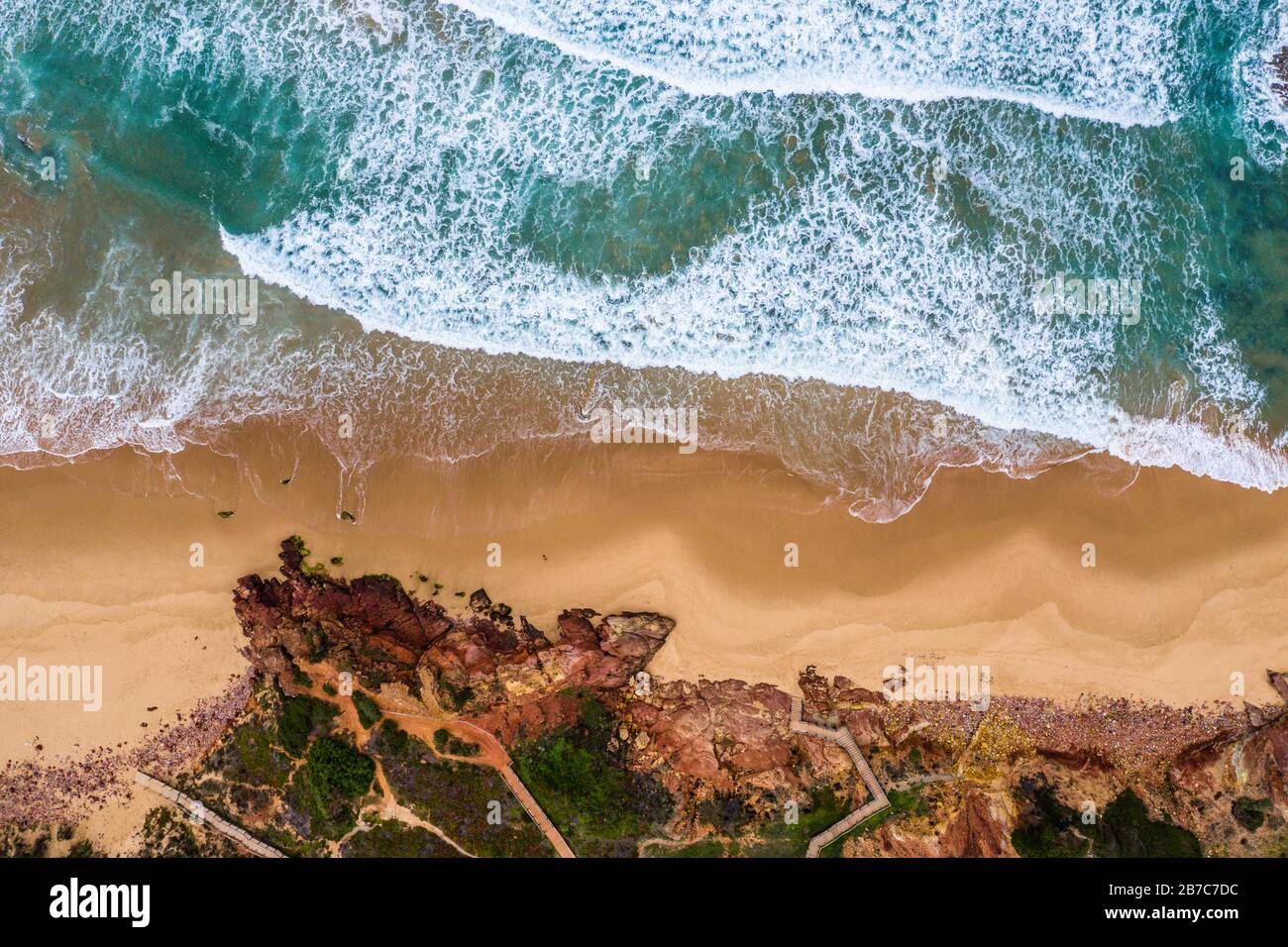 Algarve, Portugal. Waves, Rocks, Beach. Background. Aerial from above ...
