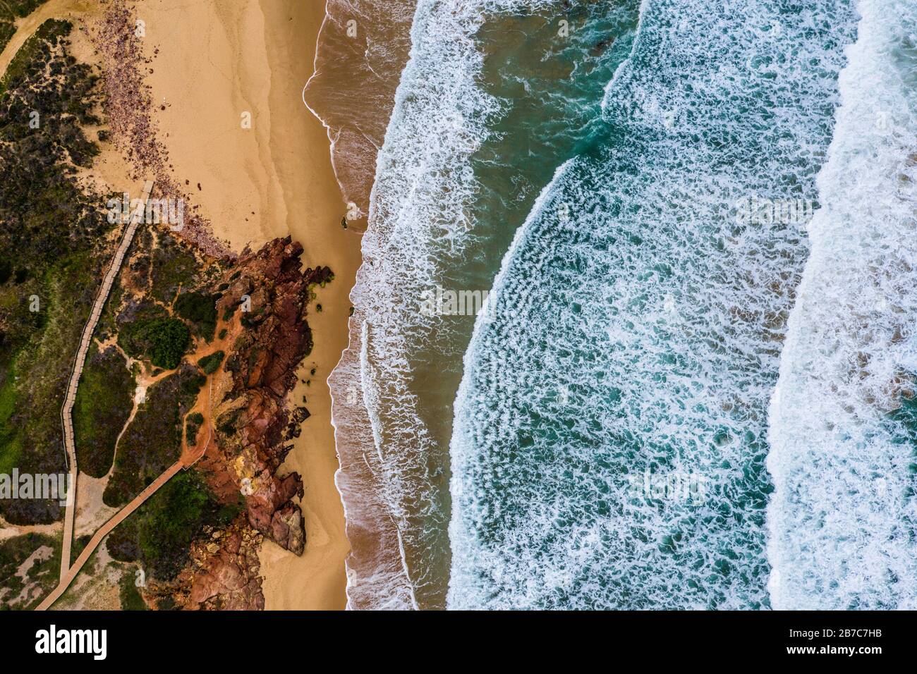 Algarve, Portugal. Waves, Rocks, Beach. Background. Aerial from above ...