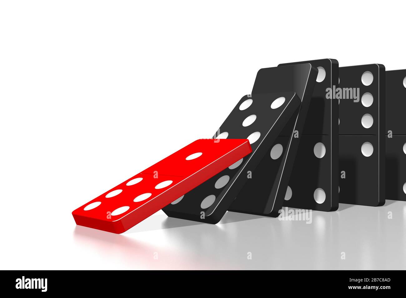3D first domino tile falls down Stock Photo - Alamy