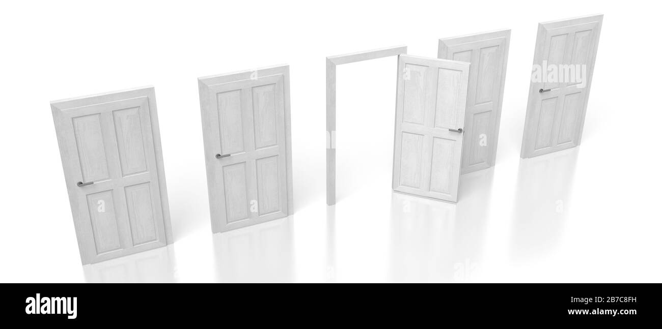 3D five doors concept Stock Photo - Alamy