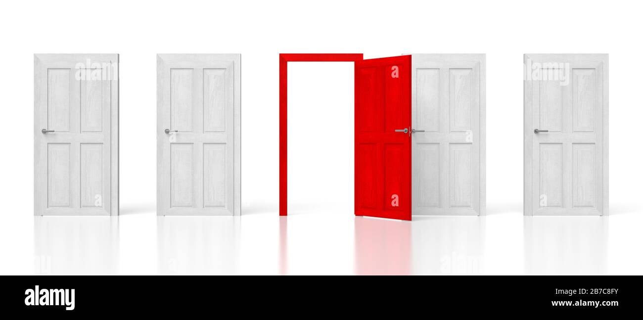 3D five doors concept Stock Photo - Alamy