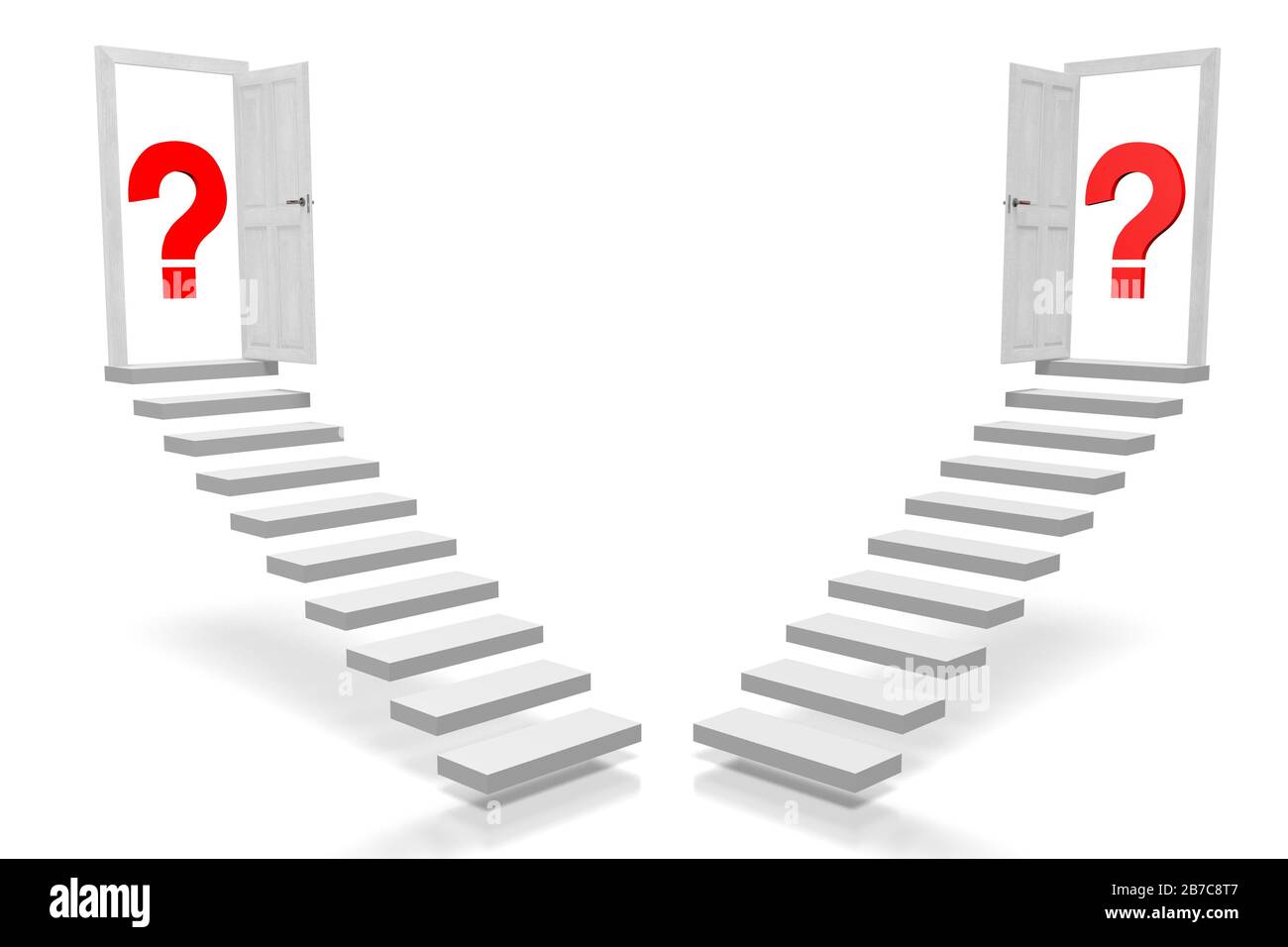 3D doors, question marks concept Stock Photo - Alamy