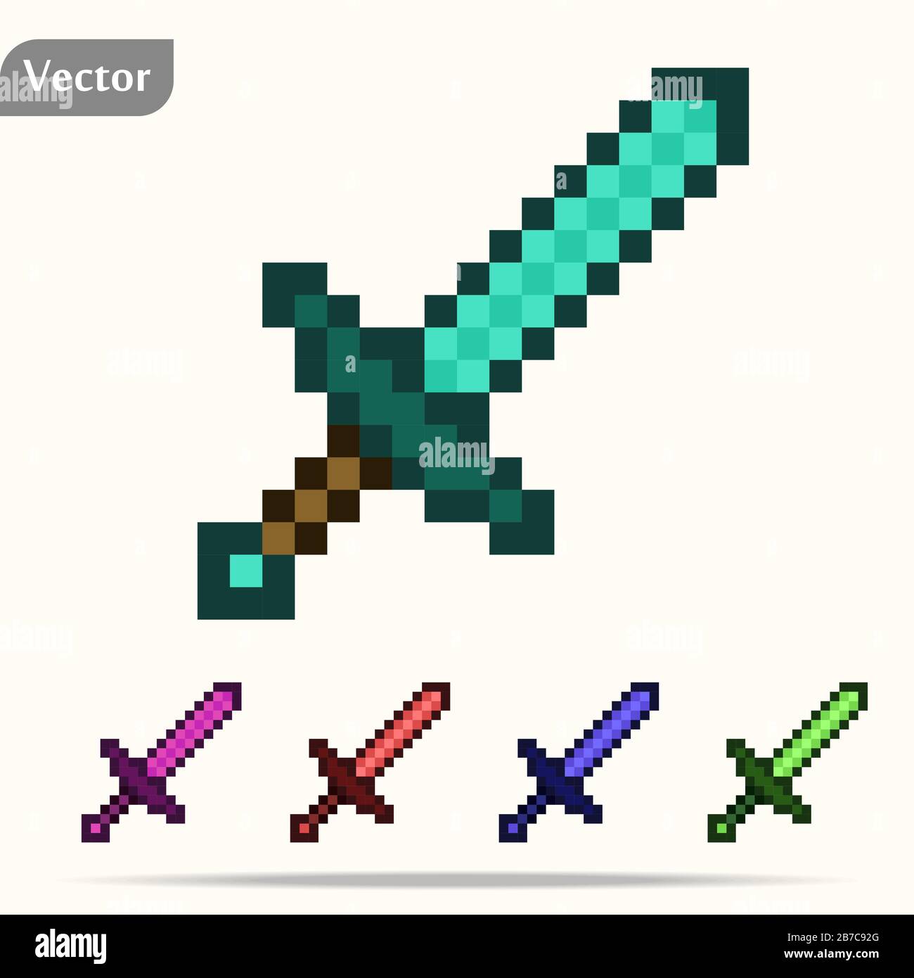 Sword icon consist from lot of pixels, color card, pixel weapon ...