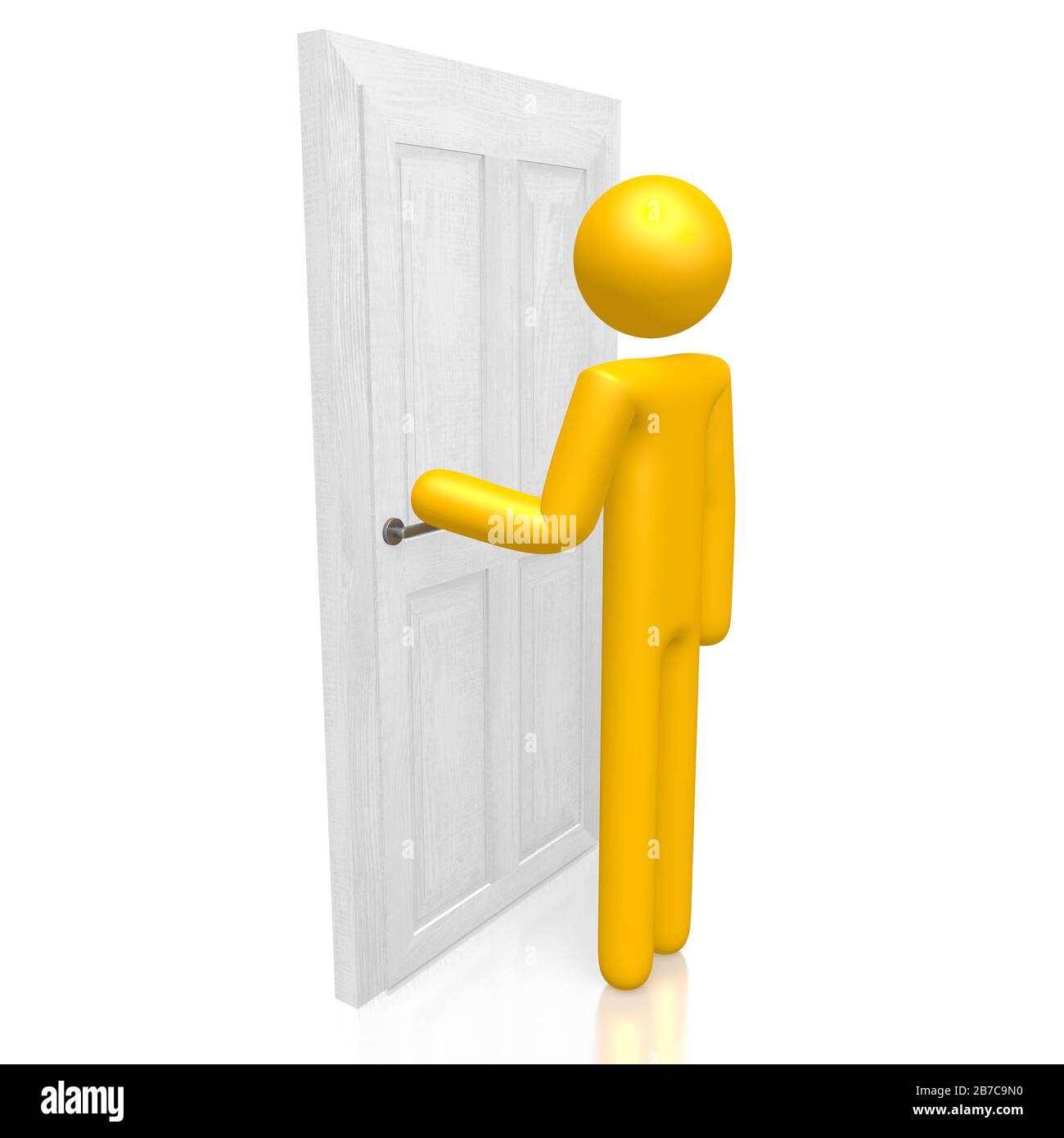3D cartoon character opening the door Stock Photo - Alamy