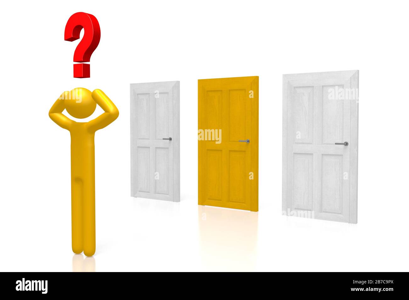 3D cartoon character, doors - choice concept Stock Photo - Alamy